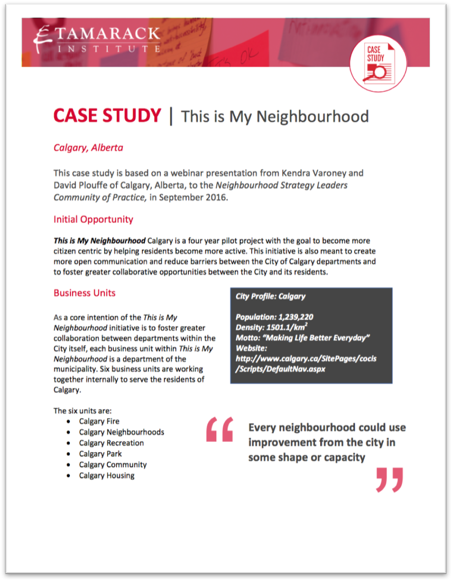 CASE STUDY | Calgary's Neighbourhood Strategy