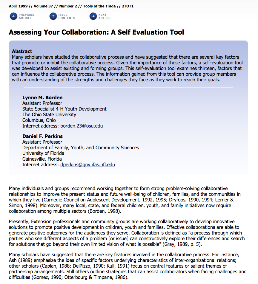 TOOL | Assessing Your Collaboration: A Self Evaluation