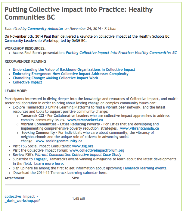 TOOL | Putting Collective Impact into Practice: Healthy Communities BC